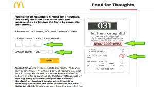 Mcdonald's Food for Thoughts survey at www.mcdfoodforthoughts.com