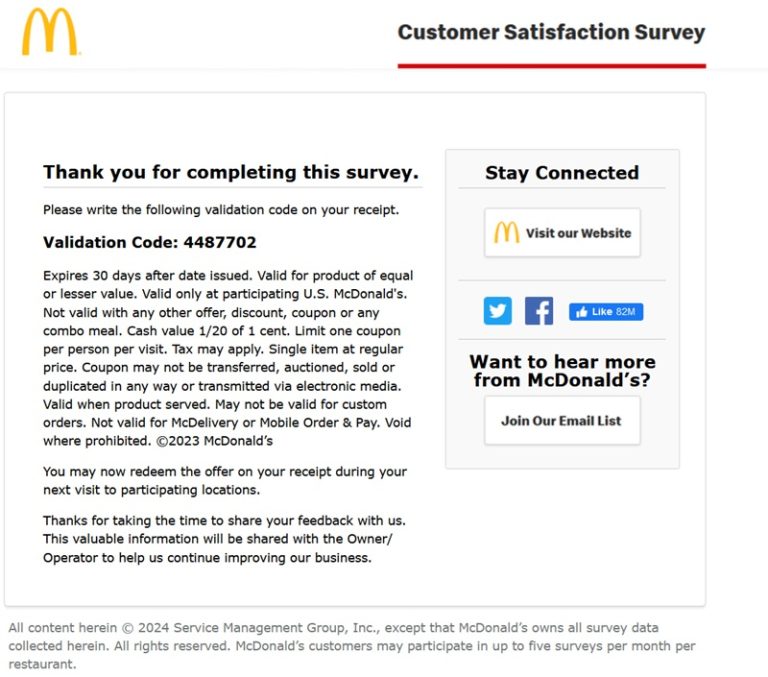 Mcdvoice.com Survey with Receipt Code at www.Mcdvoice.com